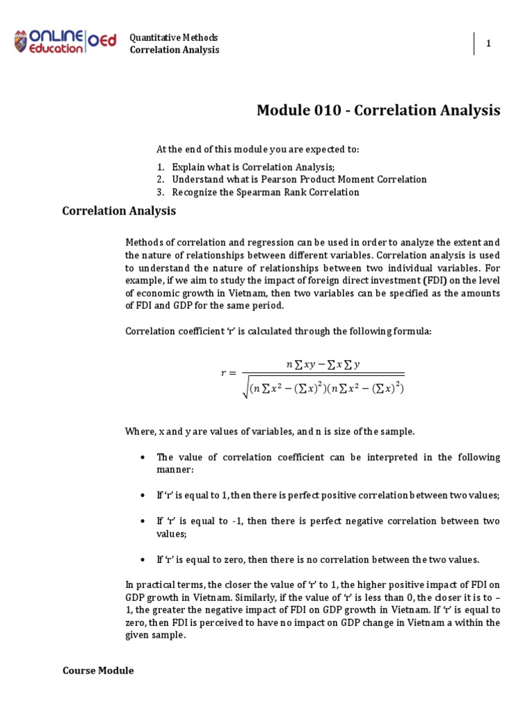 Module 010 Correlation Analysis Pdf Correlation And Dependence