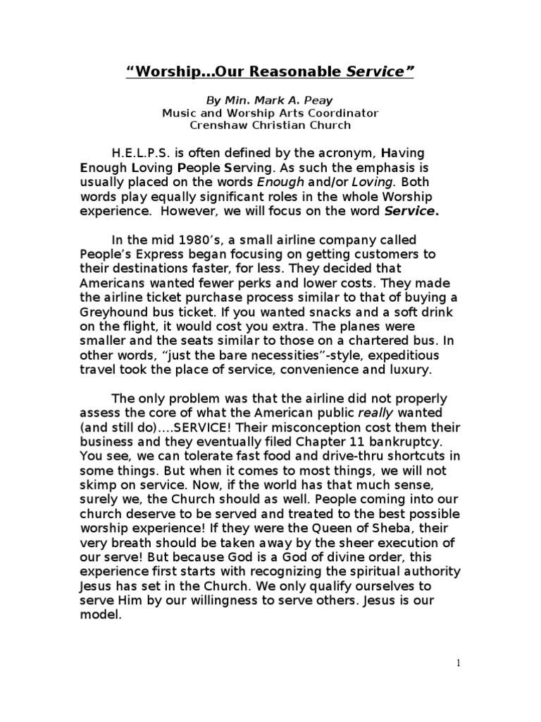 Worship Our Reasonable Service | PDF | Employment