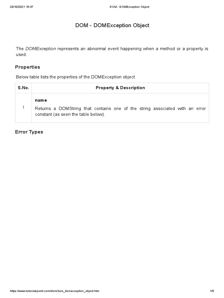 DOM - DOMException Object | PDF | Document Object Model | Object (Computer Science)
