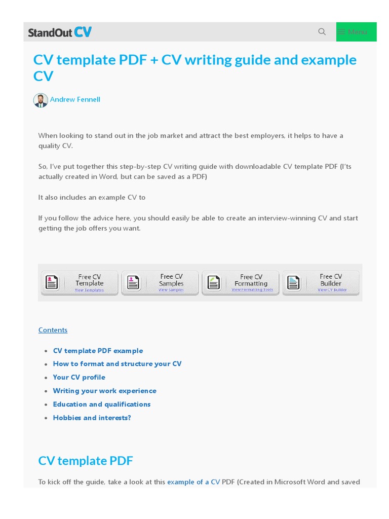 Standout CV Com Pages CV Template PDF | PDF | Recruitment ...