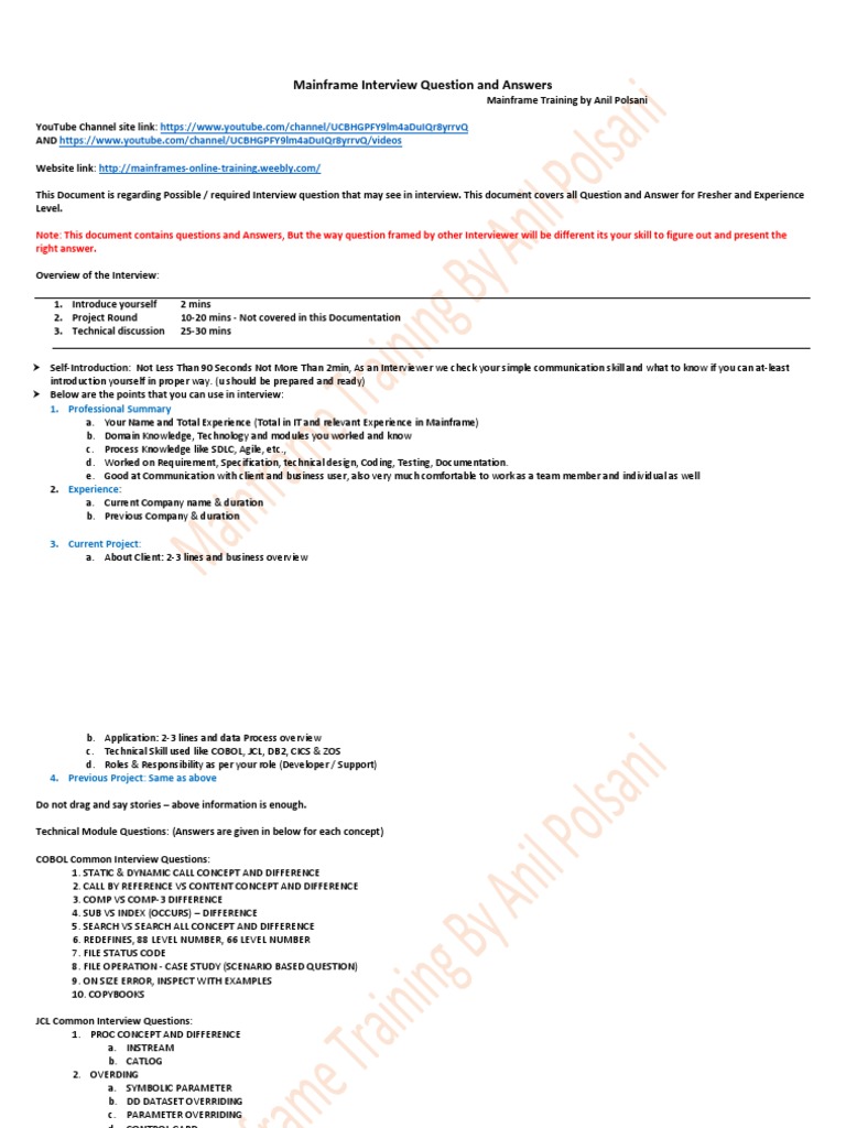 Mainframe Interview Questionnaire | PDF | Computer Science | Computing