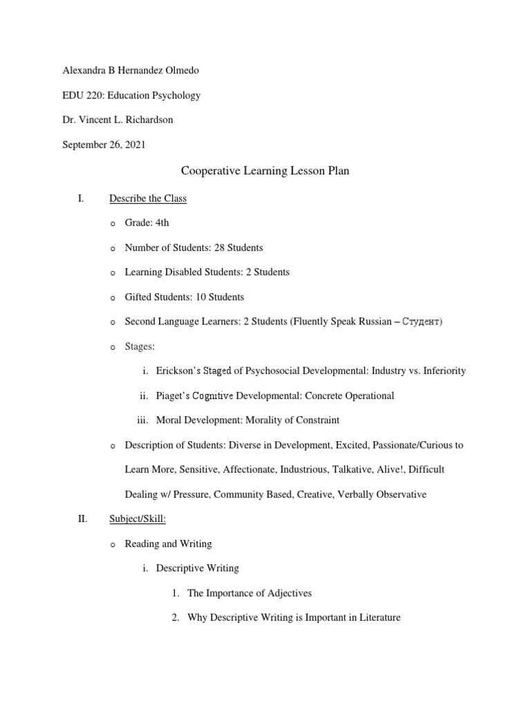Cooperative Learning Lesson Plan | PDF | Educational Assessment ...