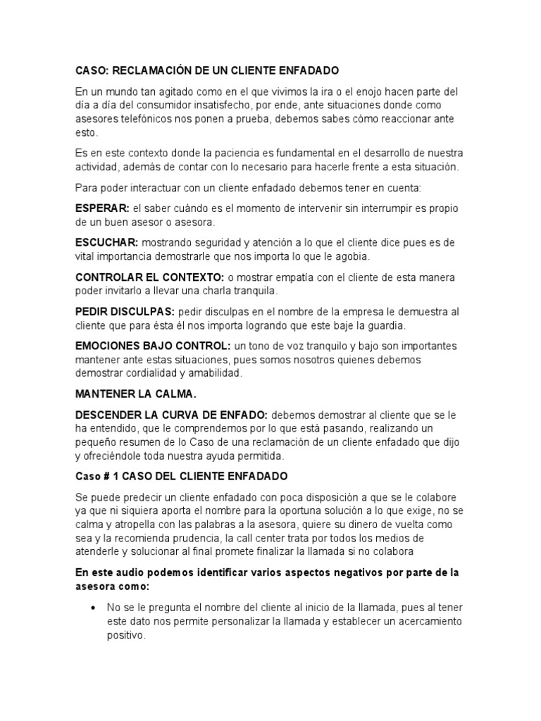 Reclamación de Un Cliente Enfadado | PDF | Cliente | Ira
