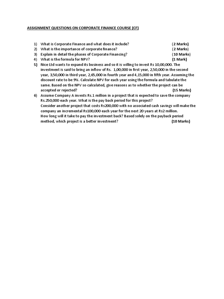 Alliance - CF Assignment Question Paper | PDF
