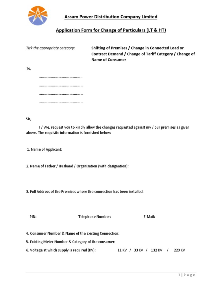 Application for Change of Consumer Details | PDF | Electric Power ...