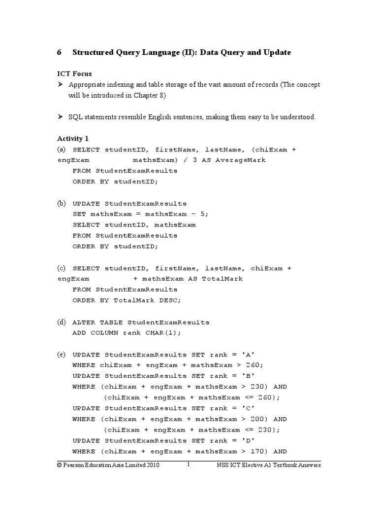 6 Structured Query Language (II) : Data Query and Update: ICT Focus ...