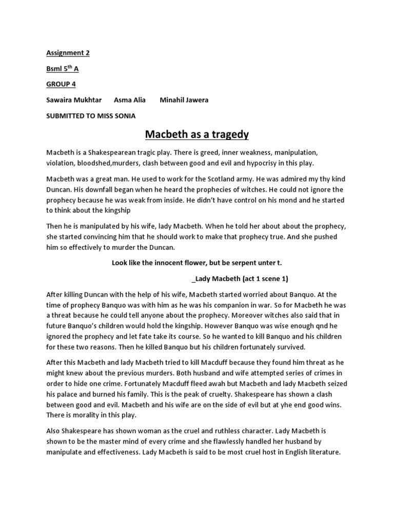 Mecbeth As A Tragedy | PDF | Macbeth | Shakespearean Tragedies