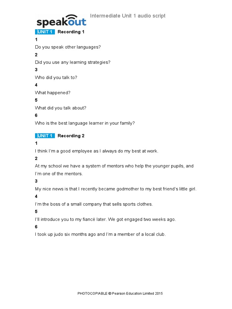 Intermediate Unit 1 Audio Script | PDF