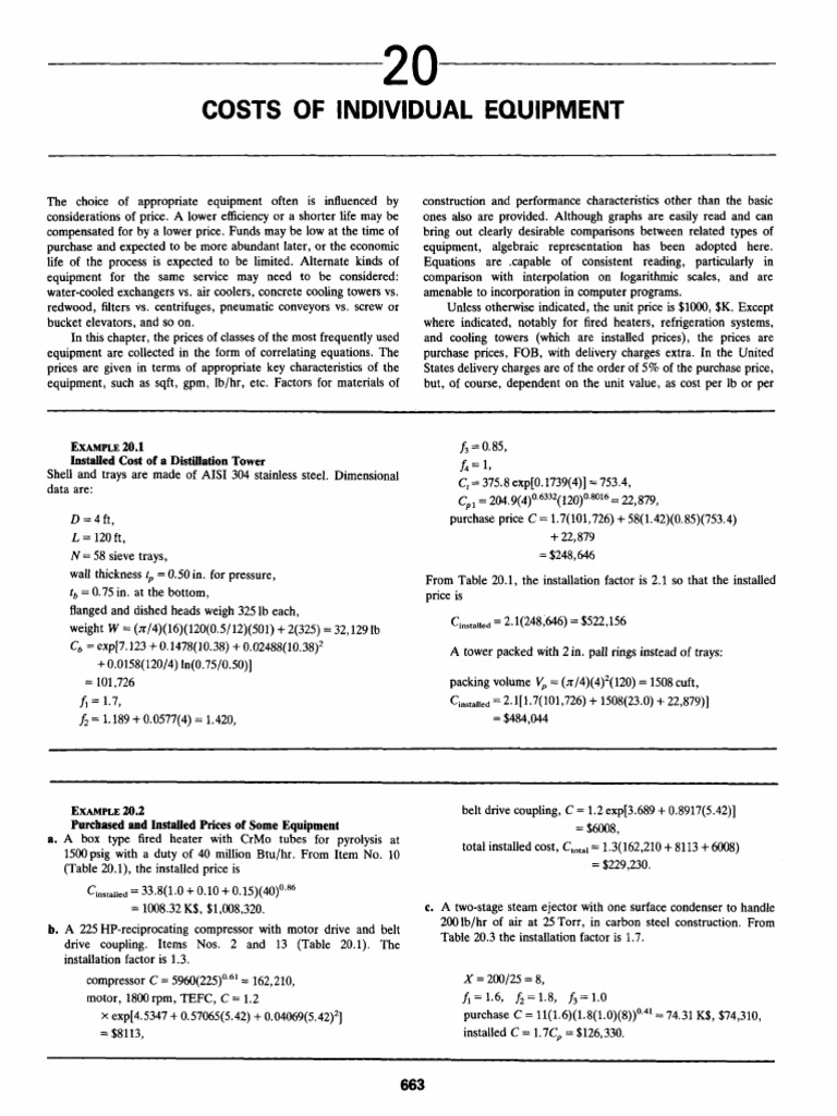 Costs of Individual Equipment: C, 375.8 Exp (0.1739 (4) ) 753.4, C | PDF