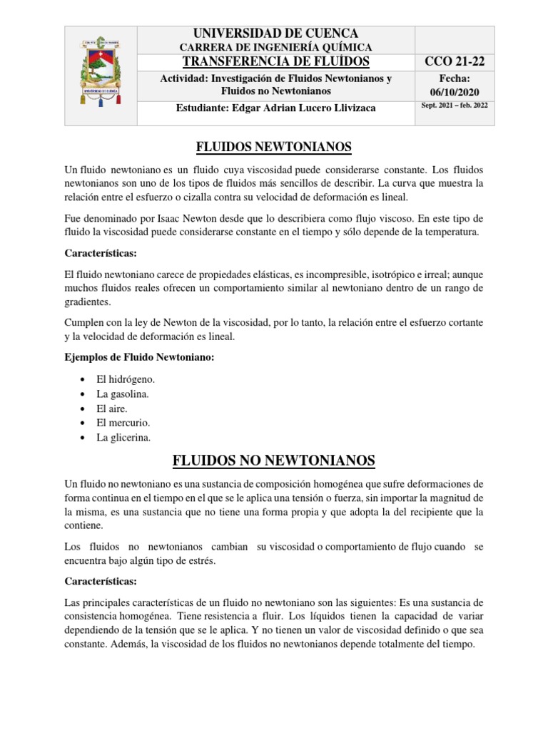Fluidos Newtonianos y Fluidos No Newtonianos | PDF | Viscosidad | Fluido