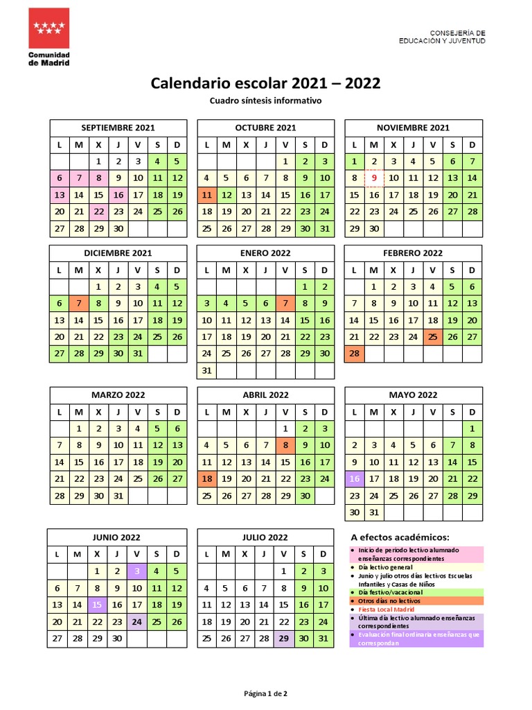 Calendario Escolar 2021-2022 | PDF | Educación primaria | Educación ...