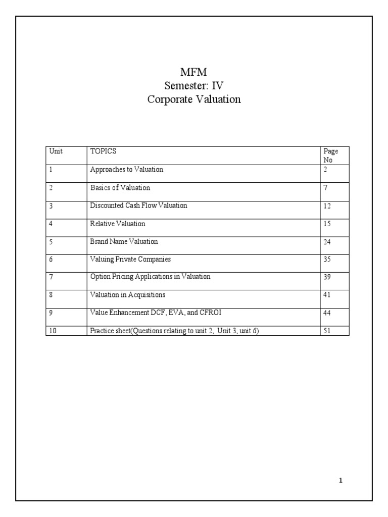 Corporate Valuation Notes | PDF | Valuation (Finance) | Discounted Cash ...