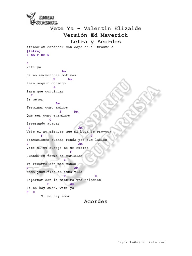 Vete Ya - Valentín Elizalde Versión Ed Maverick Letra y Acordes | PDF