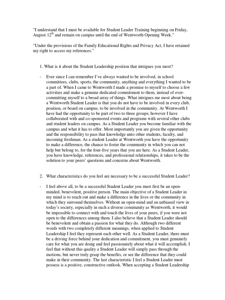 Student Leadership Essay Sample | PDF | Leadership | Mediation