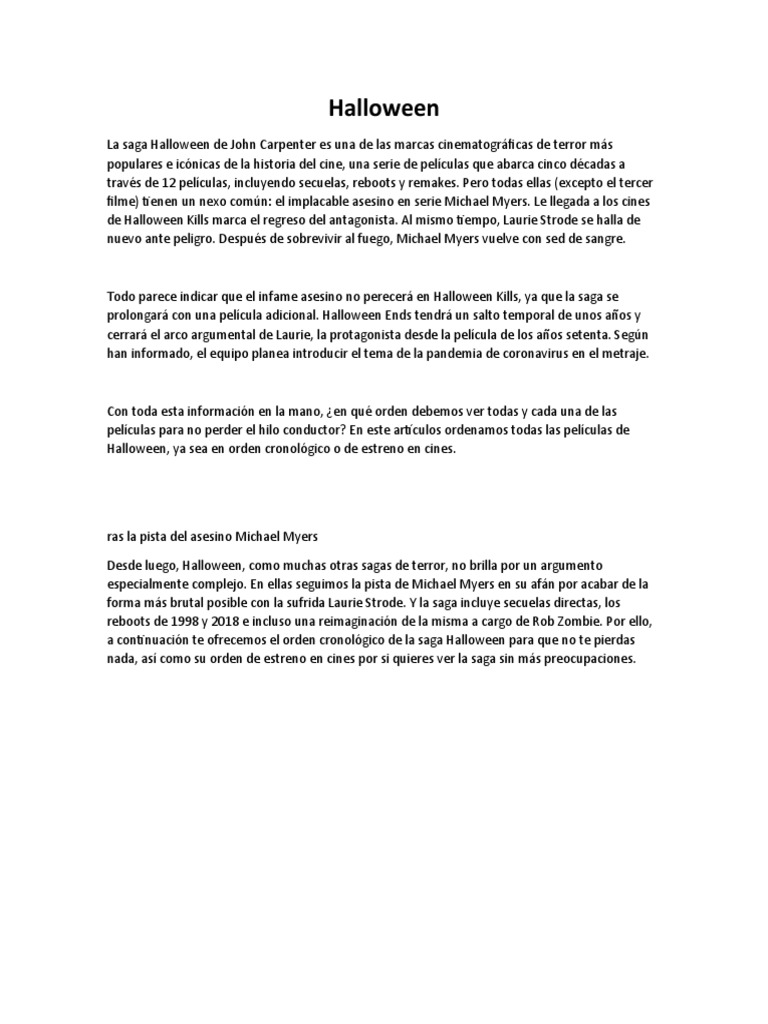 Orden Cronológico de Películas Halloween | PDF