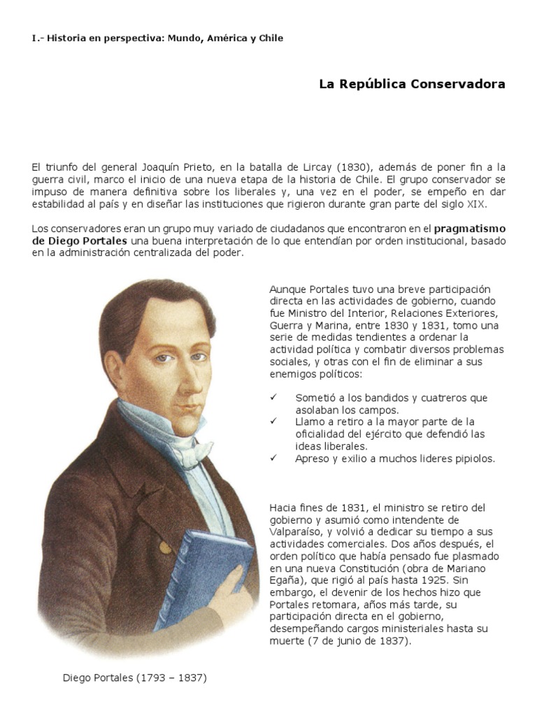 Diego Portales y la República Conservadora | PDF | Chile | Gobierno
