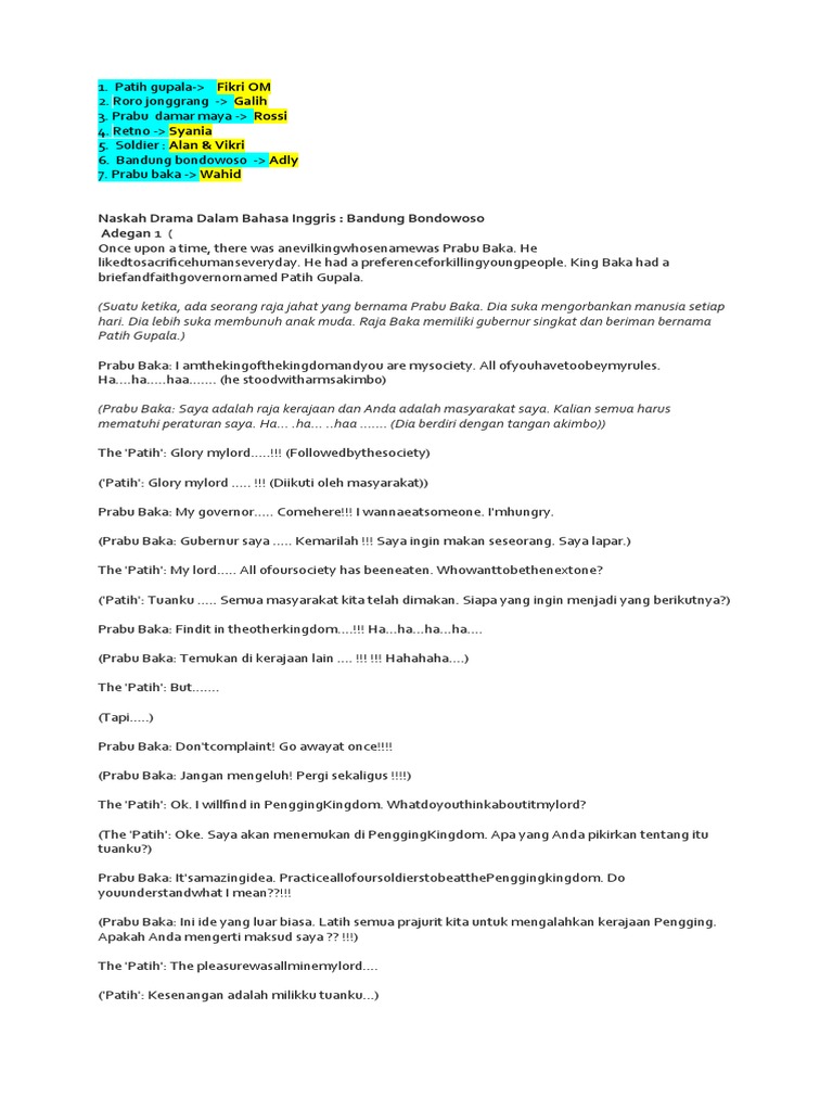 Kematian Prabu Baka dalam Drama | PDF