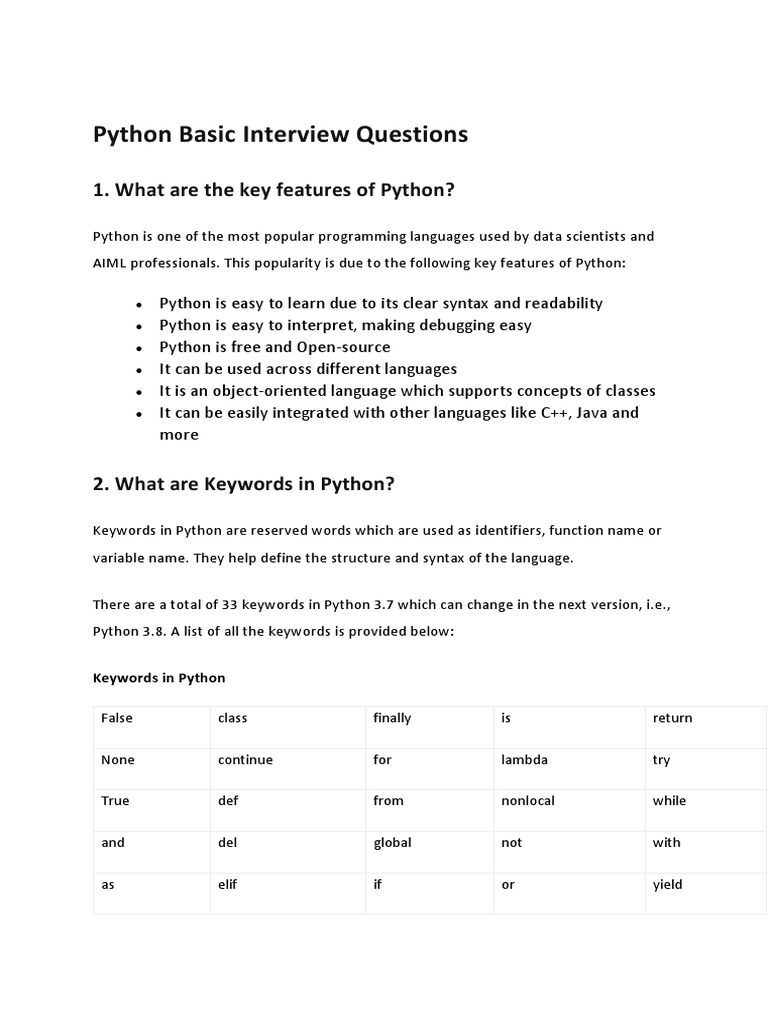 Python Basic Interview Questions Compressed 1 | PDF | Object Oriented ...