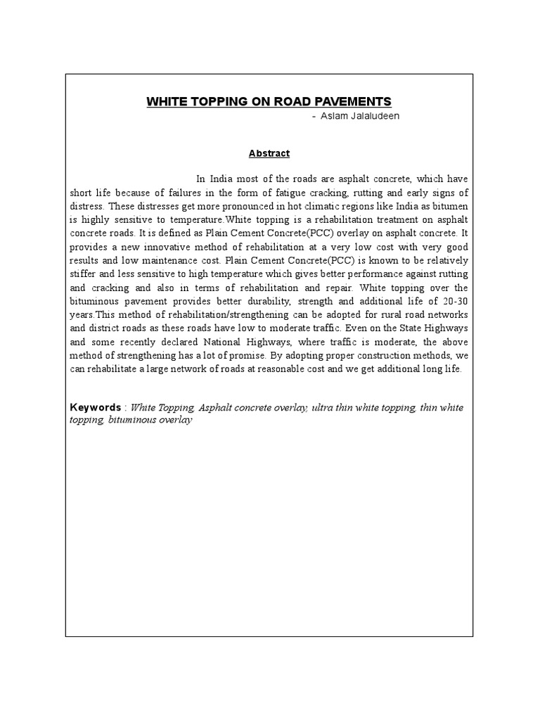 White Topping for Road Rehabilitation | PDF