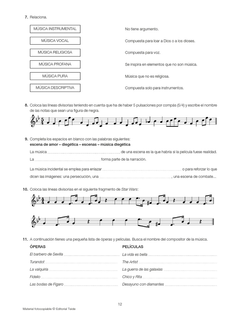 04 Fichas de Refuerzo. Musica II ESO Teide-13 | PDF