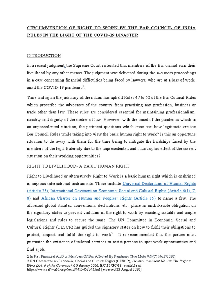 Bar Council Rules vs. Right to Work | PDF | Advocate | Supreme Court Of ...