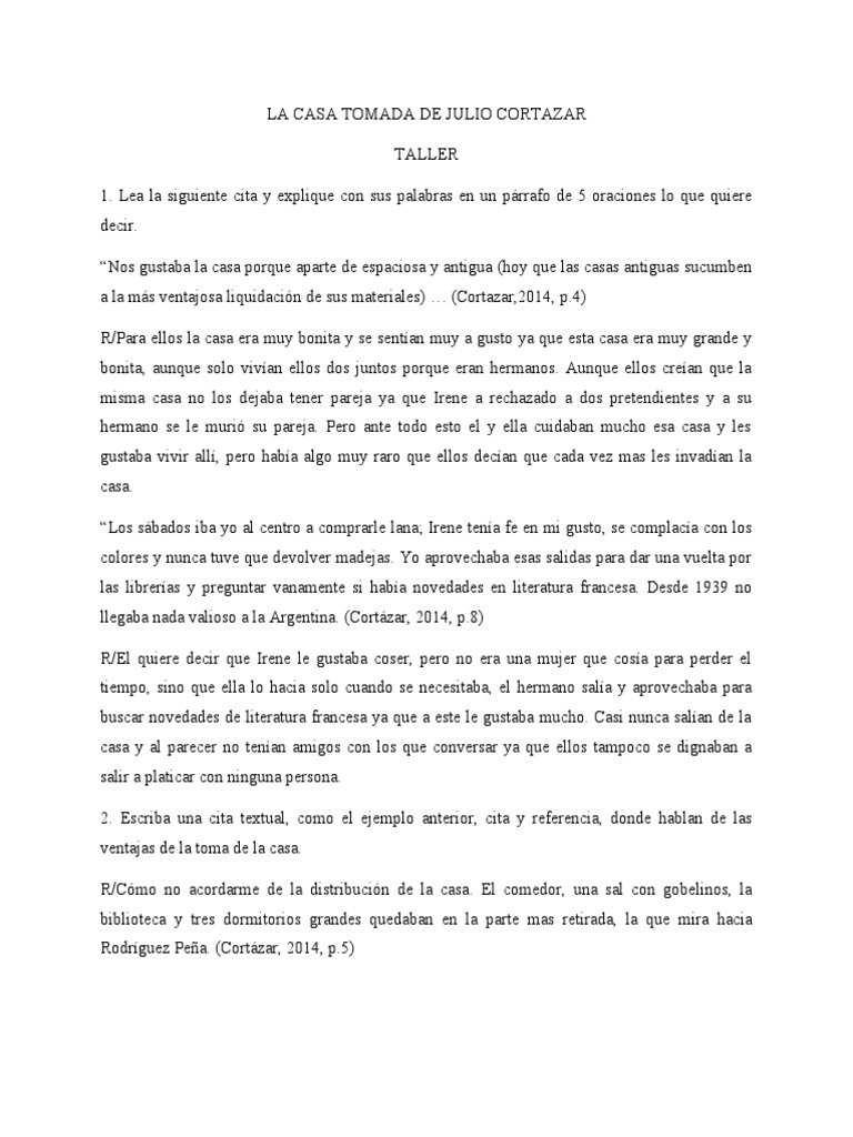 La Casa Tomada de Julio Cortazar | PDF