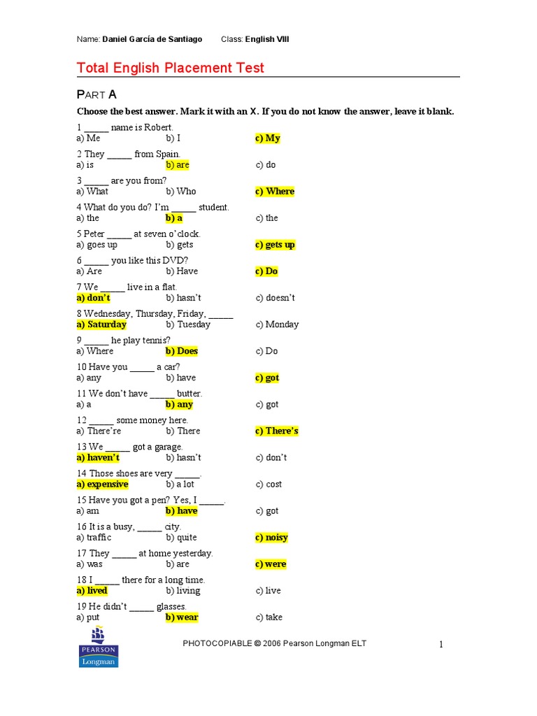 English Placement Test | PDF