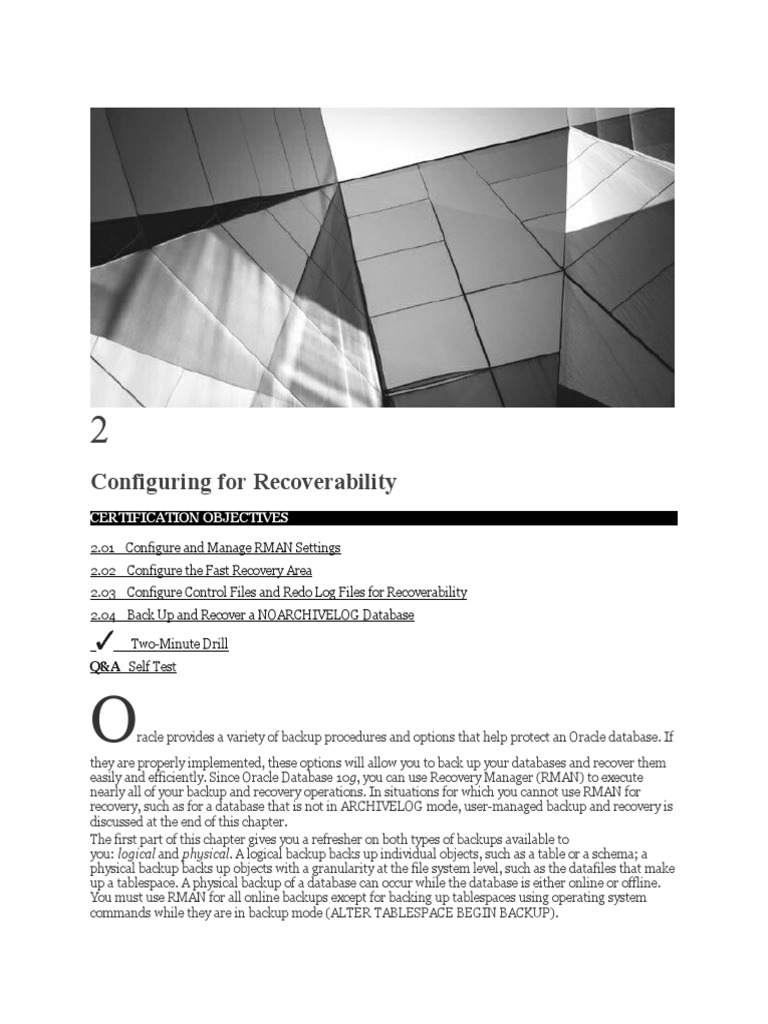 Configuring For Recoverability: Certification Objectives | PDF | Backup ...