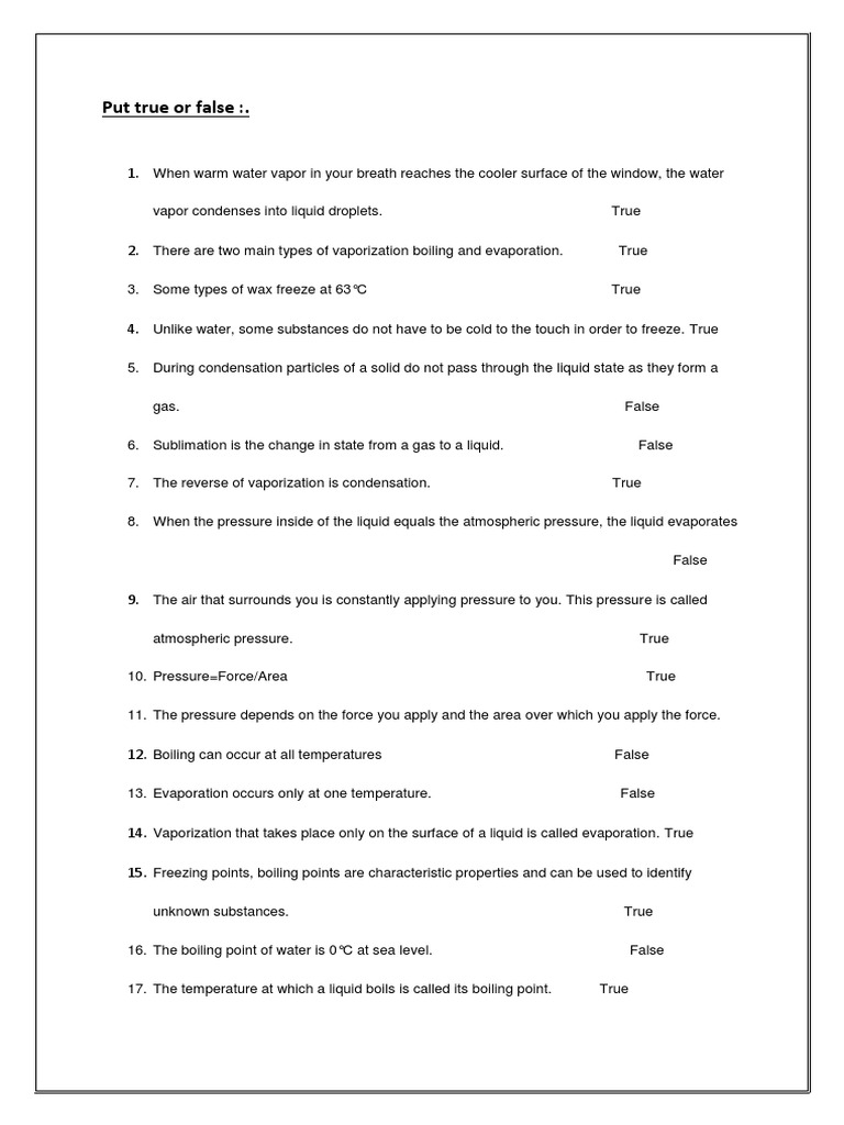Science Work Sheets g6 First Quiz | PDF | Liquids | Evaporation