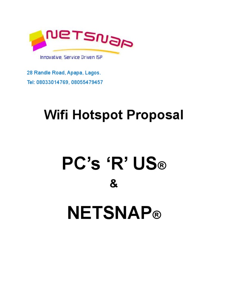 Wifi Hotspot Proposal: PC's R' US Netsnap | PDF | Internet Access | Computer Network
