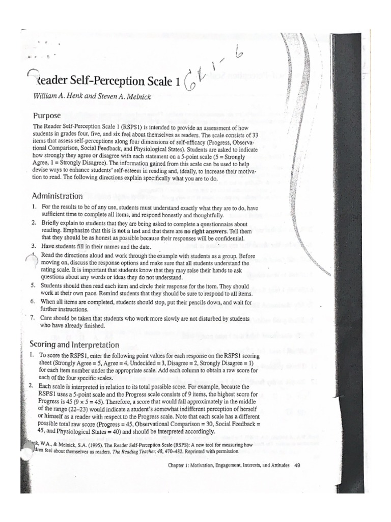 Reader Self-Perception Scale | PDF