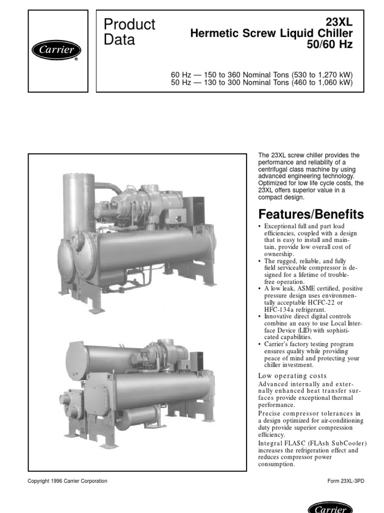 Carrier 23XL Product Data 1996 | PDF | Air Conditioning | Machines