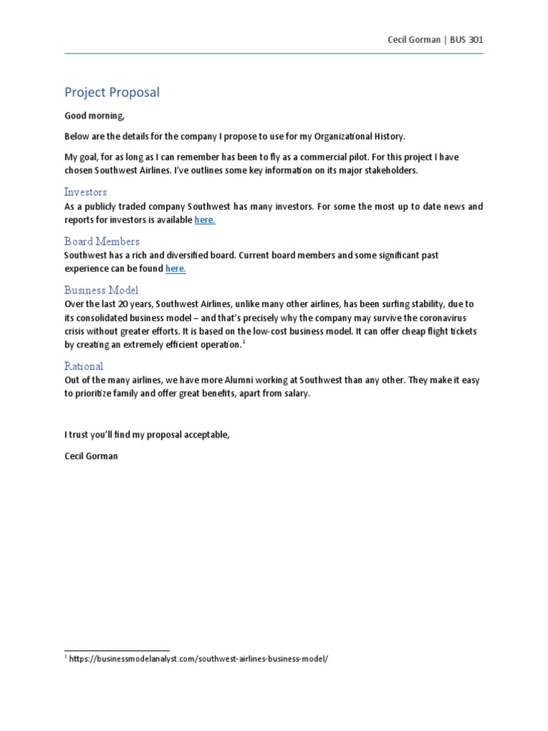 BUS 301 Project Proposal - Gorman | PDF | Business