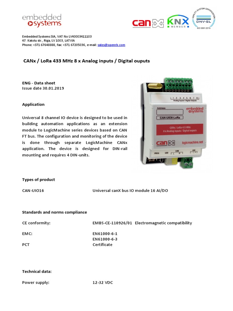 CAN UIO8 LoRa Datasheet - Manual | PDF | Transmission Control Protocol | Bandwidth (Signal ...