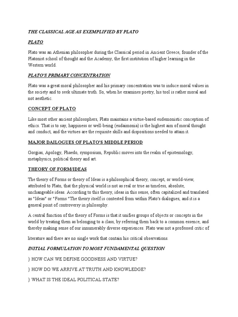 The Classical Age As Exemplified by Plato Plato | PDF | Plato | Idea