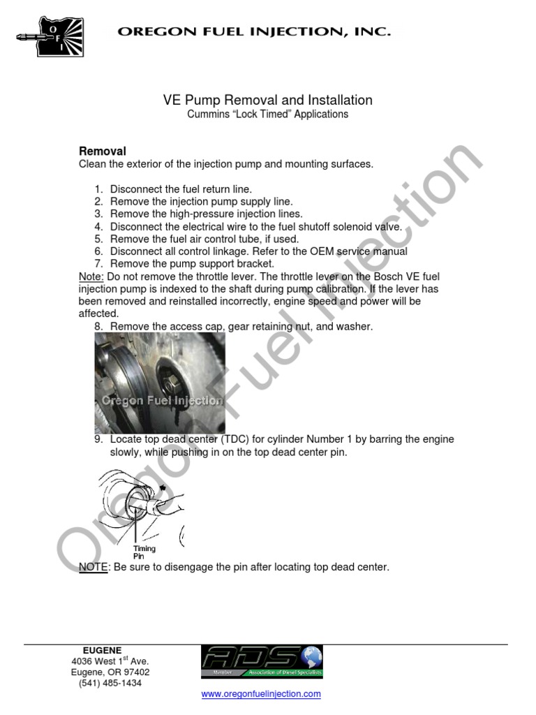 Ve Pump Removal and Installation | PDF | Throttle | Pump