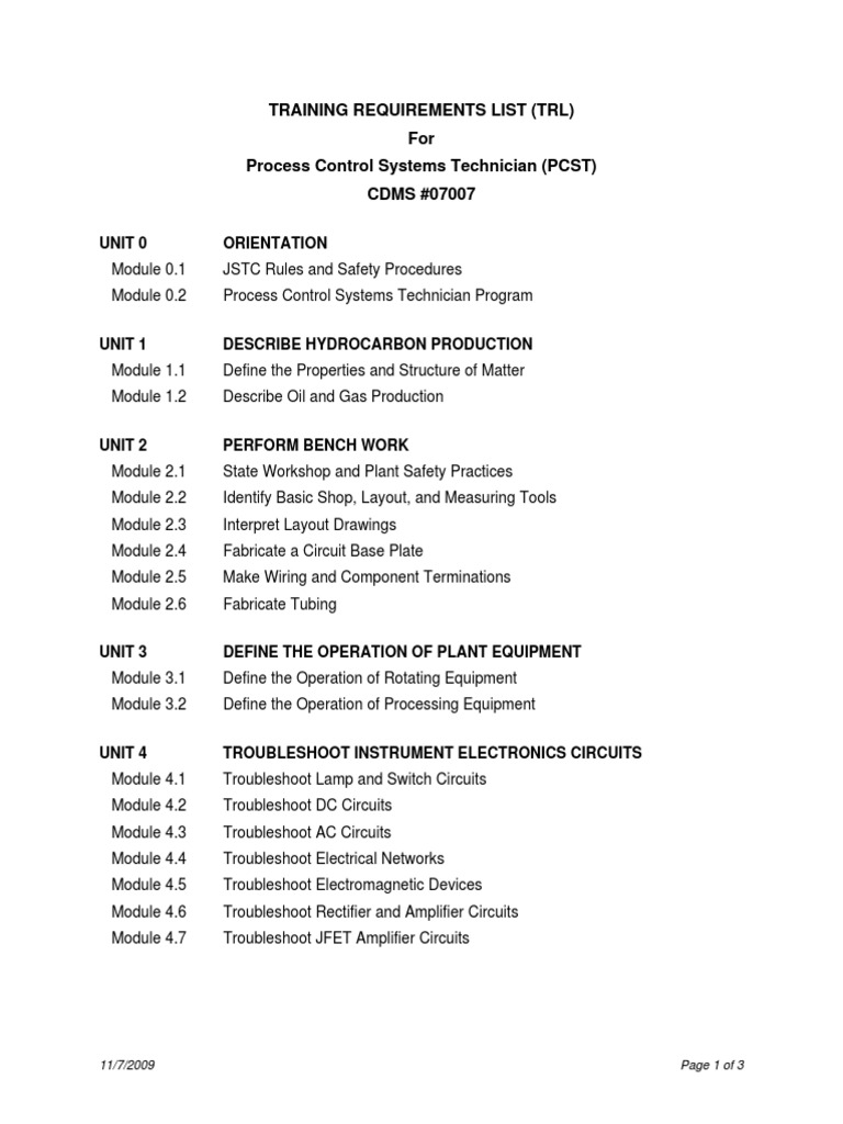 PCST - MODULE - 0.1 Training Requirement List (TRL) | PDF | Electronic ...