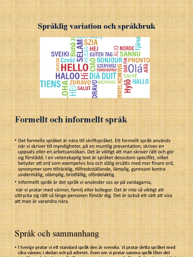 Språklig Variation Och Språkbruk | PDF