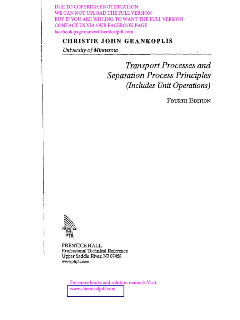 Transport Processes and Separation Process Principles: University ...
