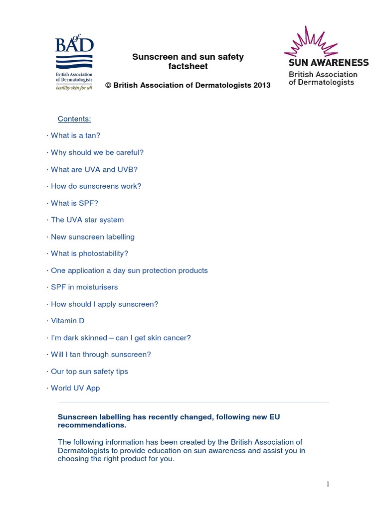 Bad & BSF Sunscreen Fact Sheet | PDF | Sunscreen | Ultraviolet