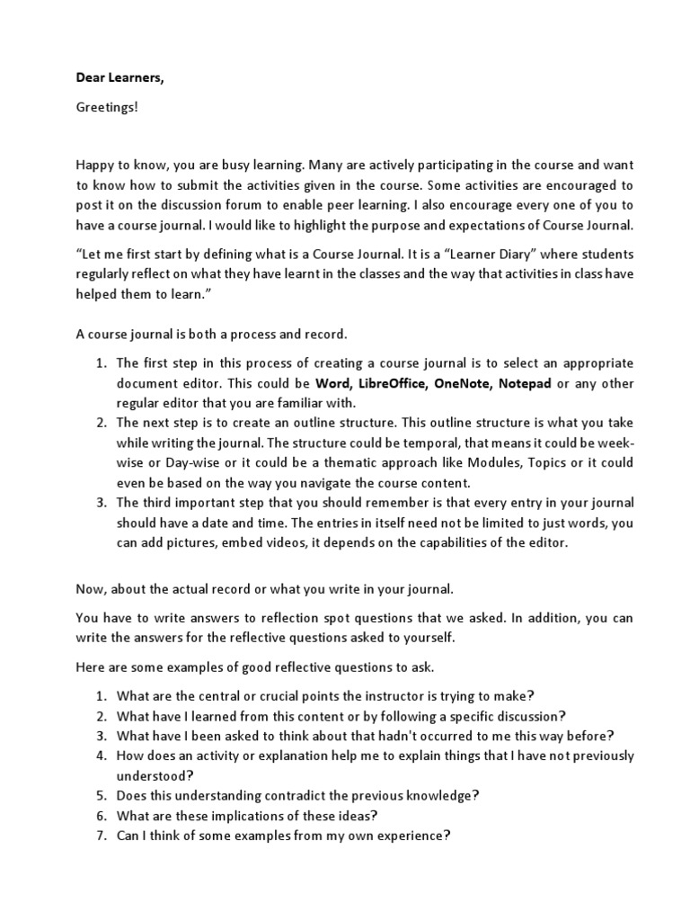 Course Journal 08.04.2021 | PDF | Learning | Experience