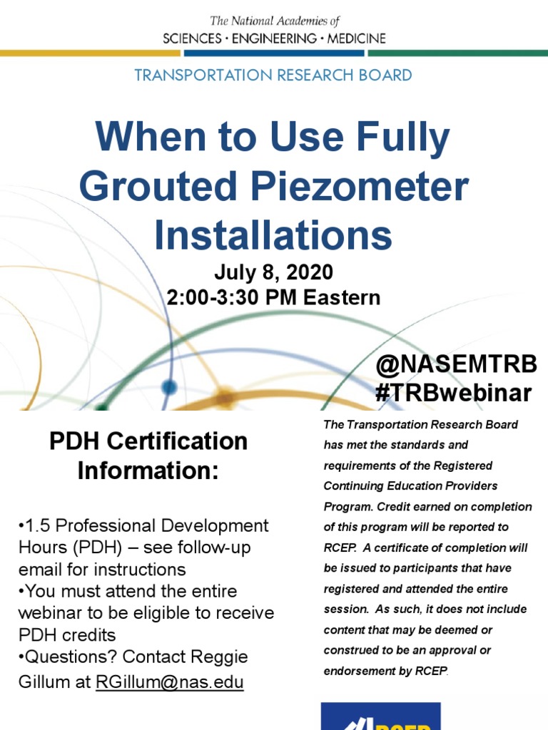 TRB Webinar: When to Use Fully Grouted Piezometer Installations | PDF ...