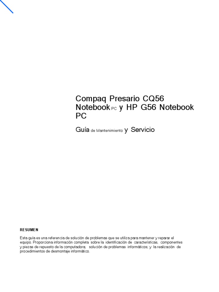 Compaq Presario CQ56 Notebook PC y HP G56 Notebook PC | PDF | Hewlett ...