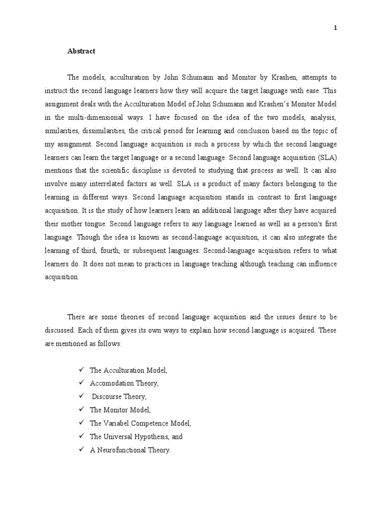 An Analysis of John Schumann's Acculturation Model and Stephen Krashen ...