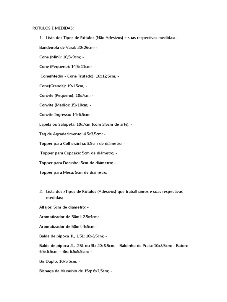 Rótulos e Medidas | PDF