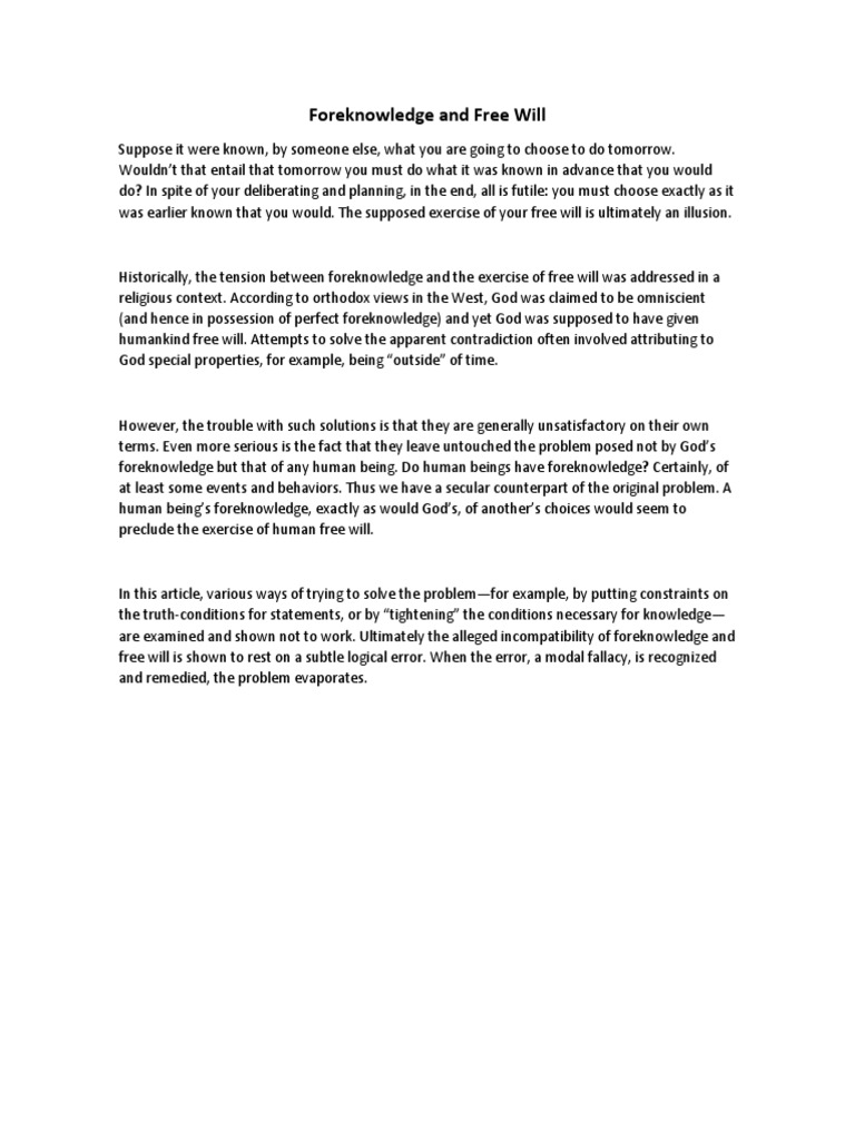 Foreknowledge and Free Will | PDF