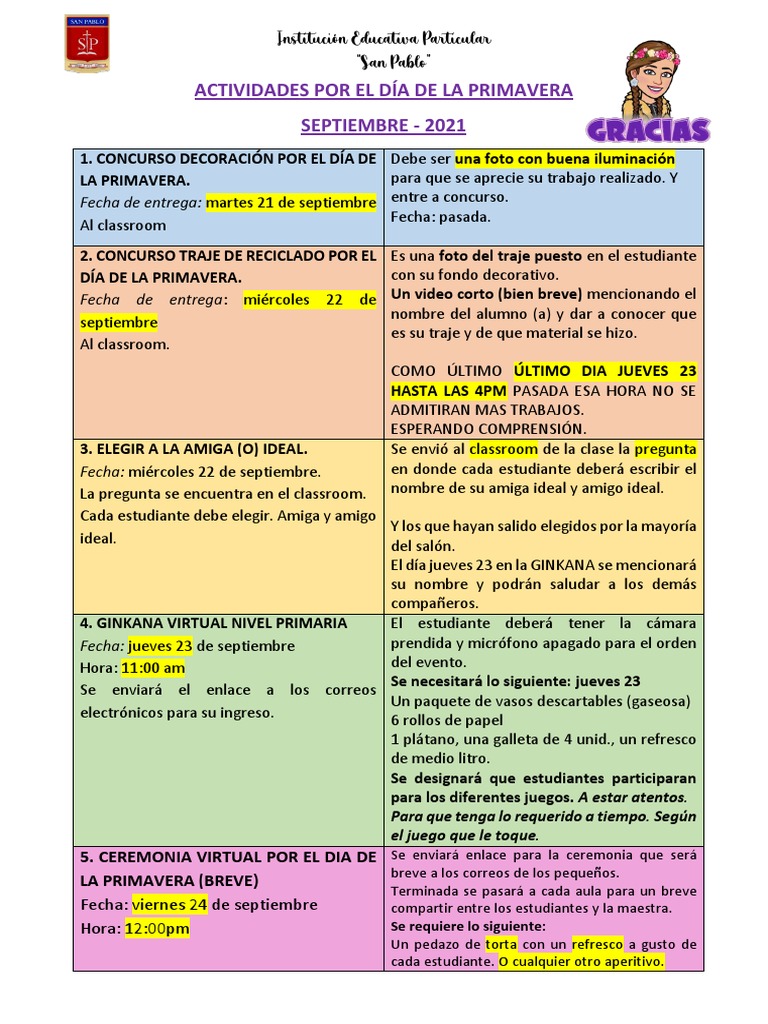 Actividades Por El Día de La Primavera 2021 | PDF