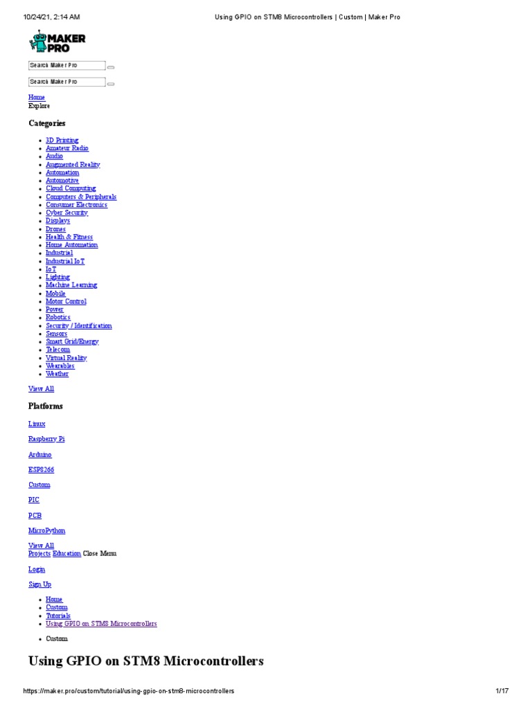 Using GPIO On STM8 Microcontrollers: Categories | PDF | Arduino | Home Automation