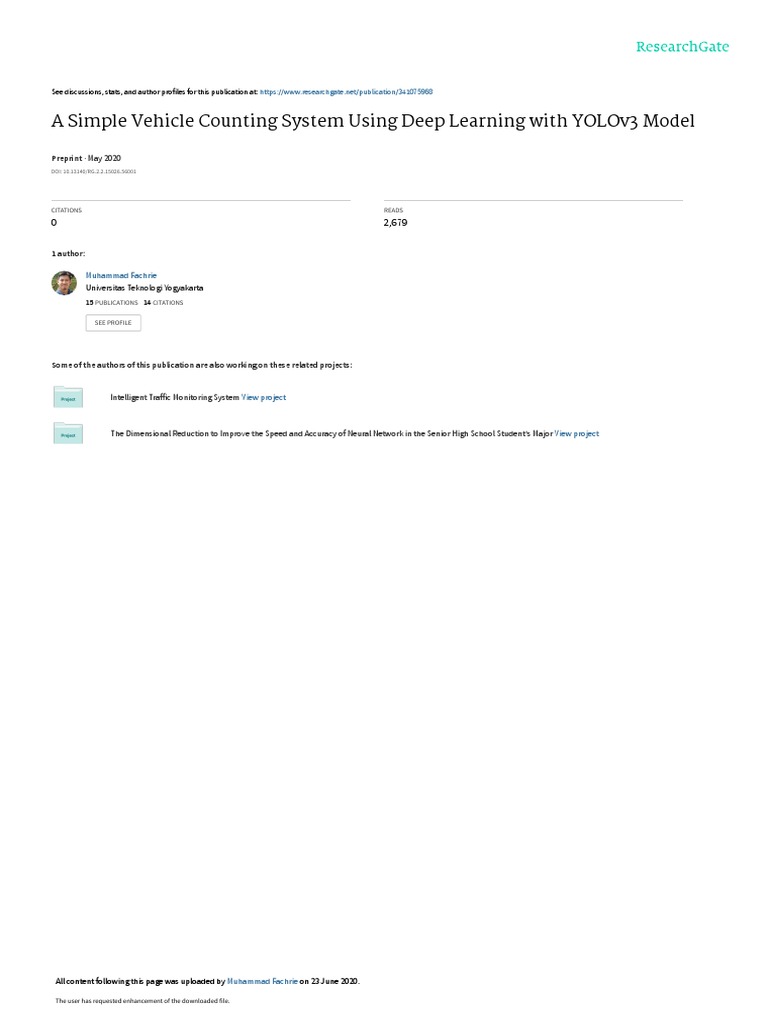 A Simple Vehicle Counting System Using Deep Learning With Yolov3 Model | PDF | Deep Learning ...