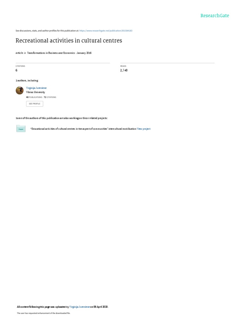 Recreational Activities In Cultural Centres Transformations In